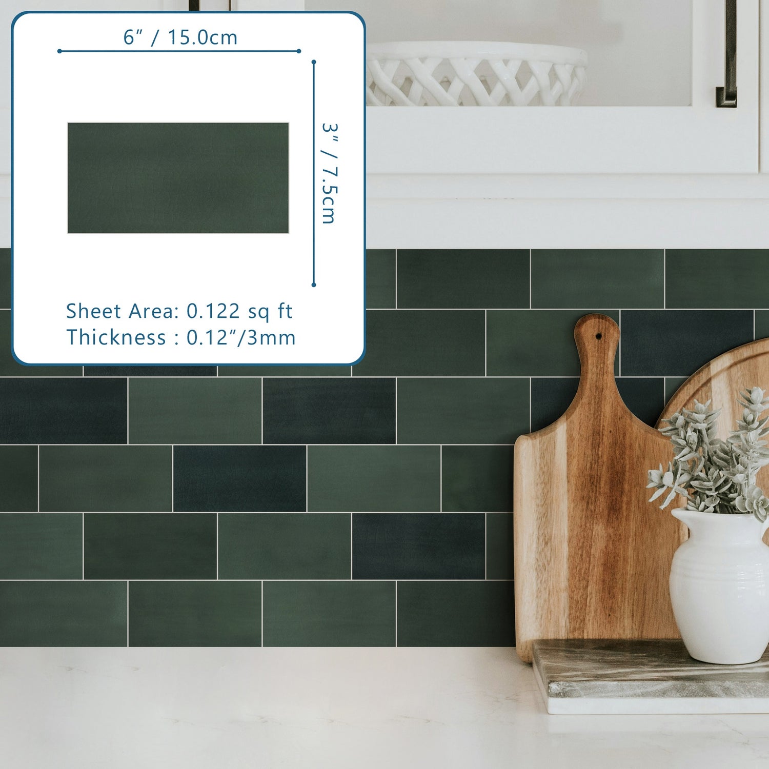3x6" Green Subway Peel and Stick Backsplash Tile