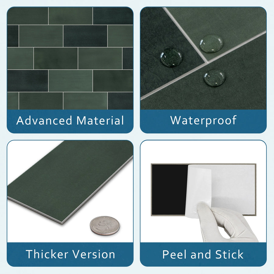 3x6" Green Subway Peel and Stick Backsplash Tile