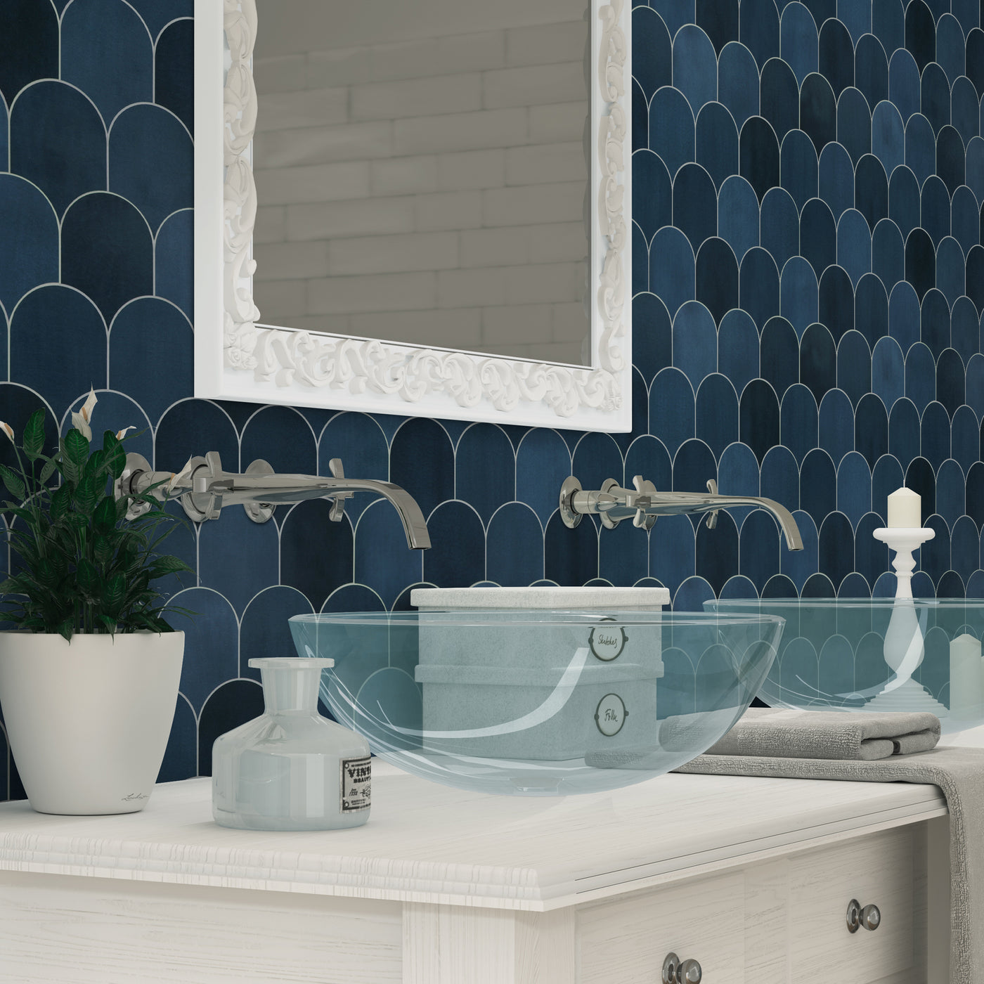 Blue Fish Scale Peel and Stick Backsplash Tile