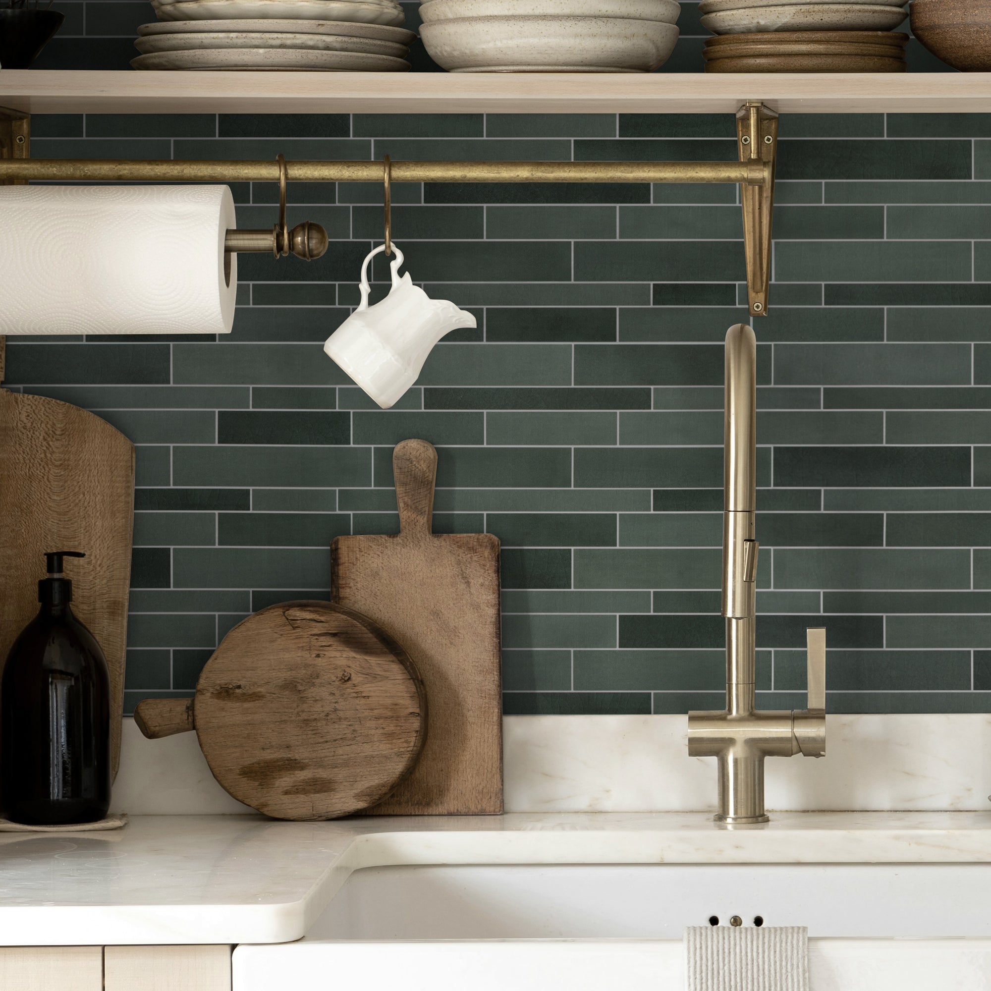 Interlocking Green Mixed Peel and Stick Tile