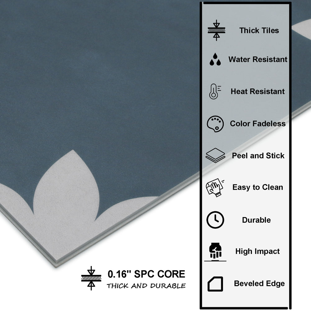 9" x 9" Flower Blue Peel and Stick Backsplash Wall and Floor Tile