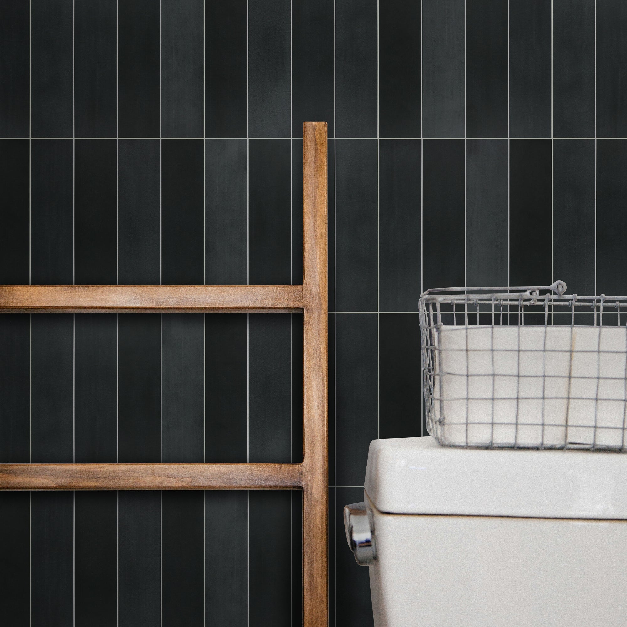 Black Stacked Peel and Stick Backsplash Tile