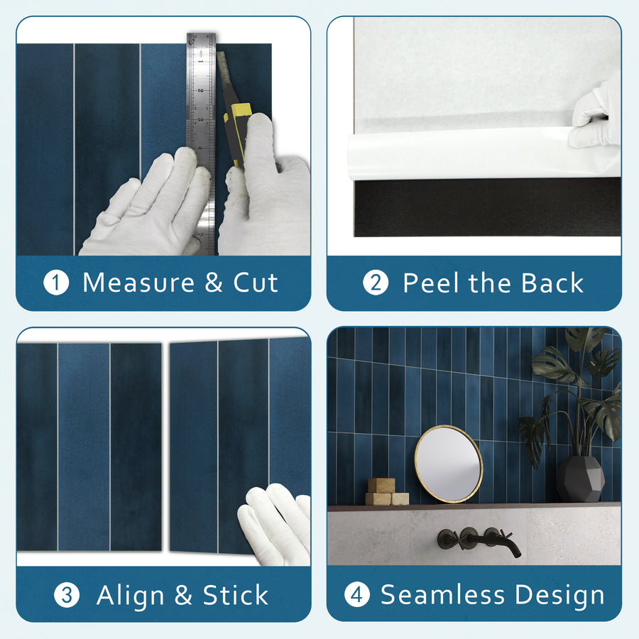 Blue Stacked Peel and Stick Backsplash Tile