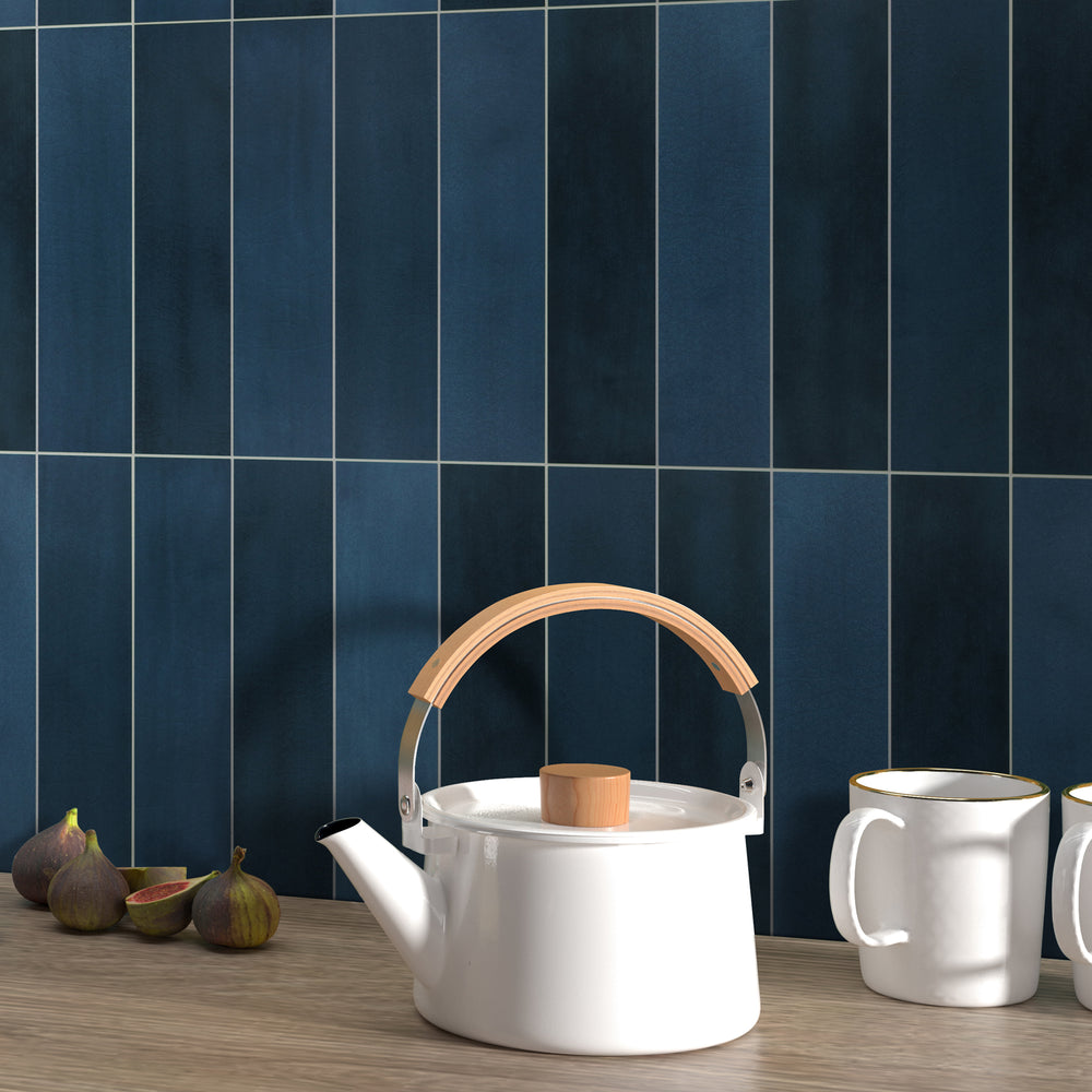 Blue Stacked Peel and Stick Backsplash Tile