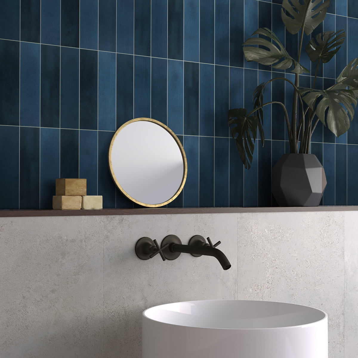 Blue Stacked Peel and Stick Backsplash Tile