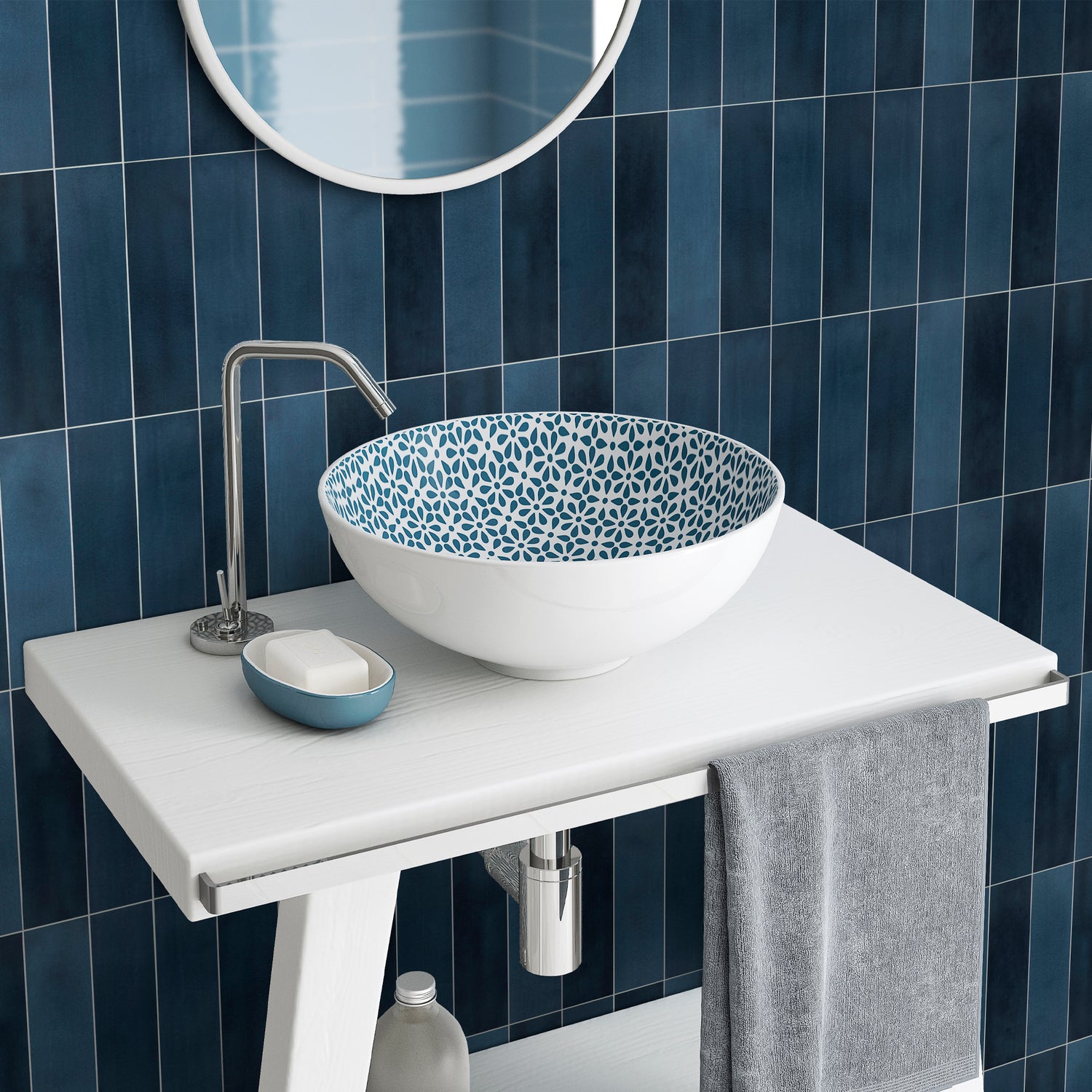 Blue Stacked Peel and Stick Backsplash Tile