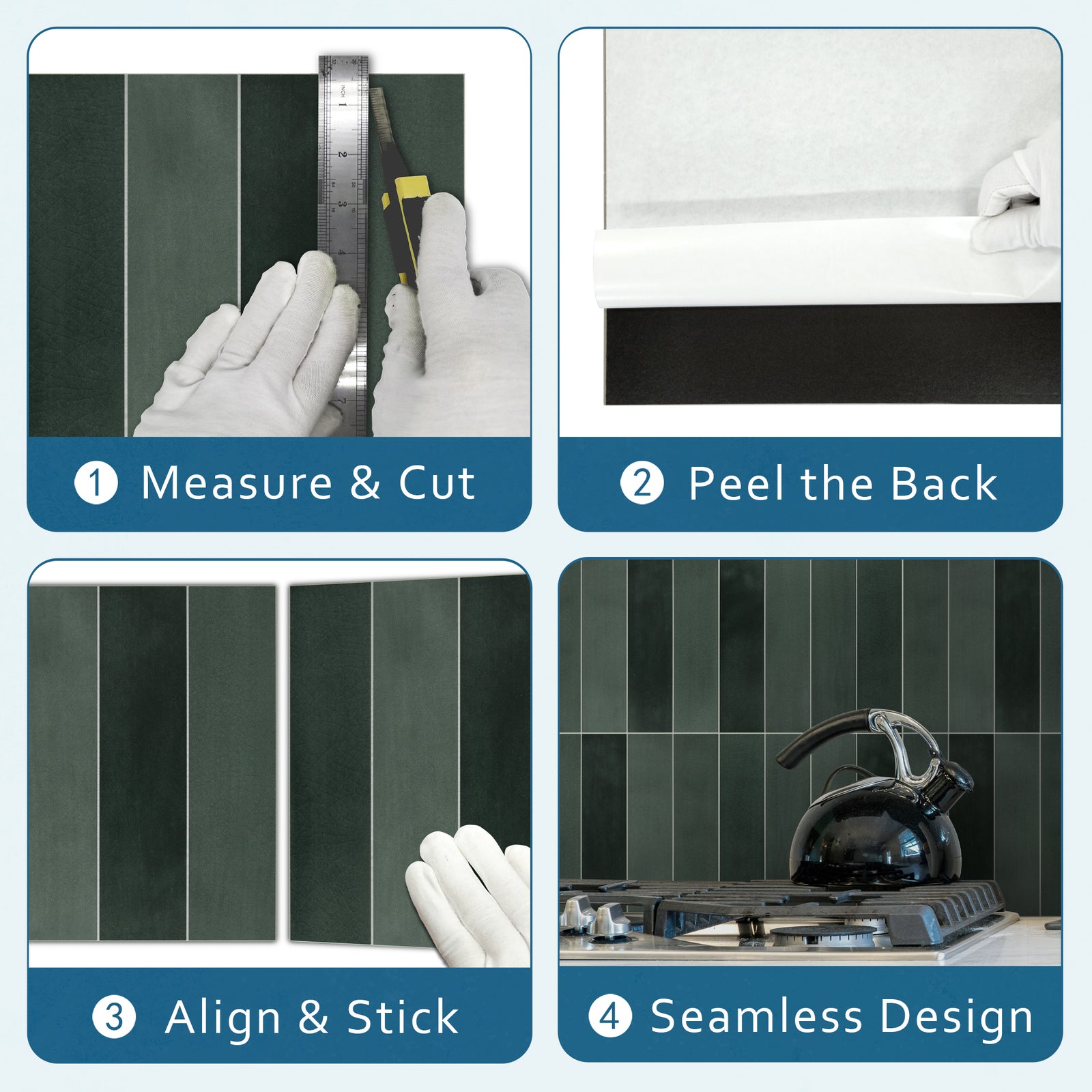 Green Stacked Peel and Stick Backsplash Tile