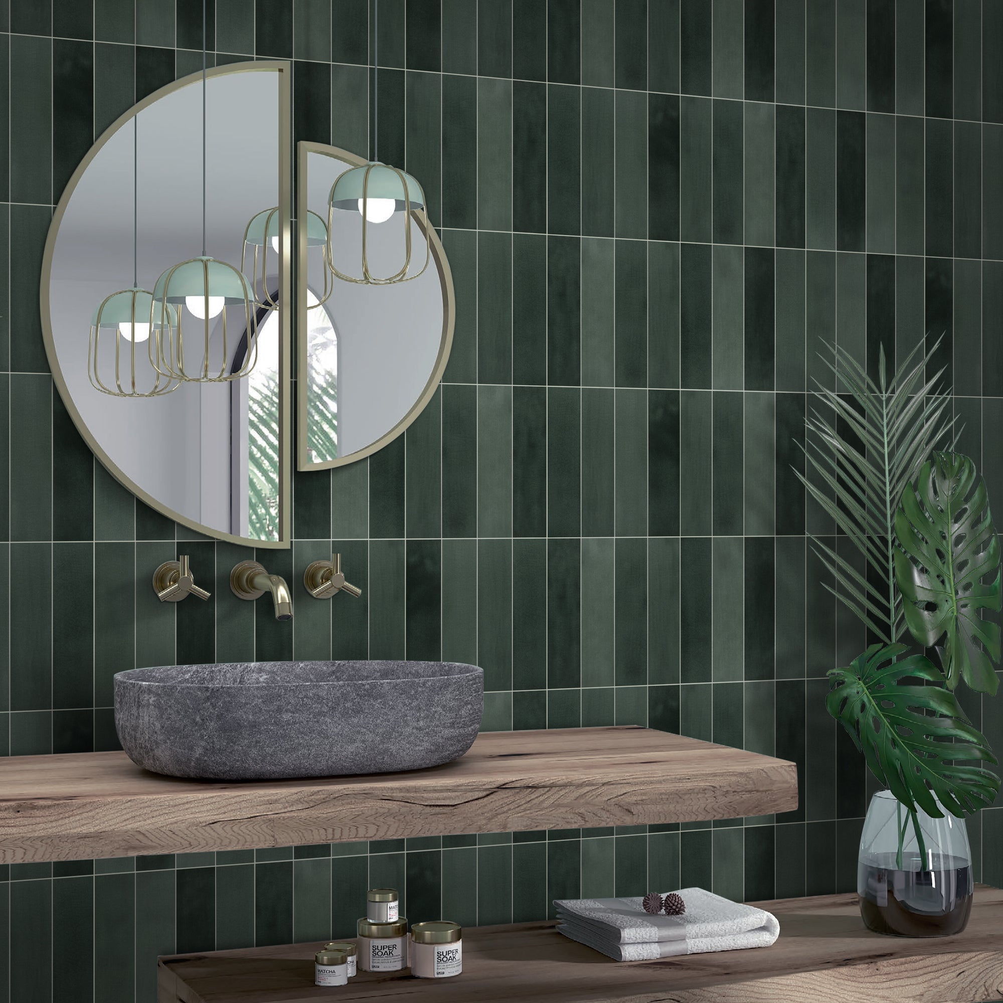 Green Stacked Peel and Stick Backsplash Tile