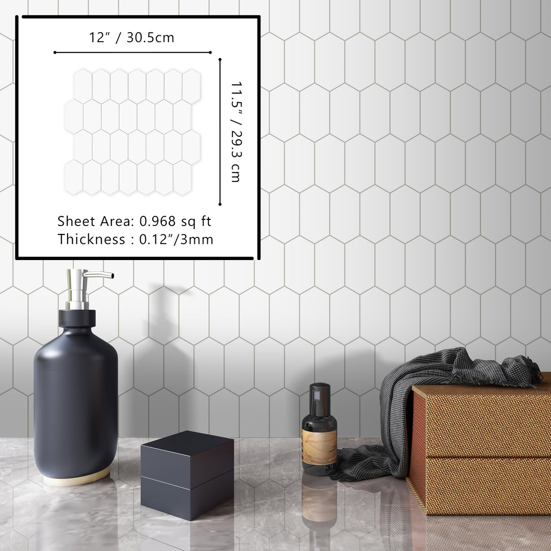 Small Picket White Peel and Stick Tile