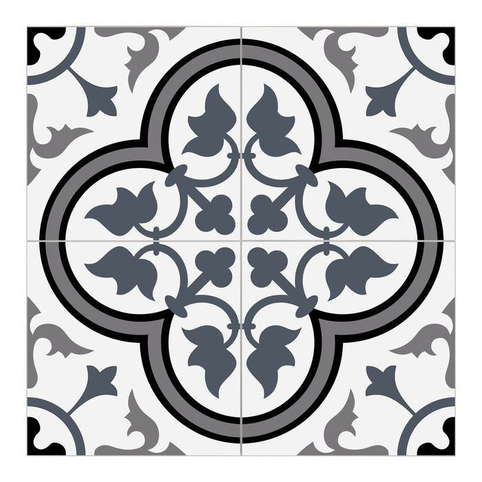 Encaustic Patterned White and Blue Peel and Stick Tile