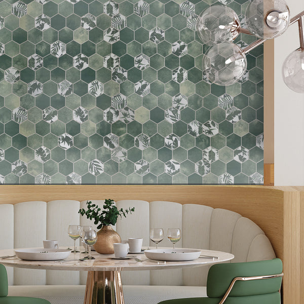 2'' Hex Botanical Green Peel and Stick Tile