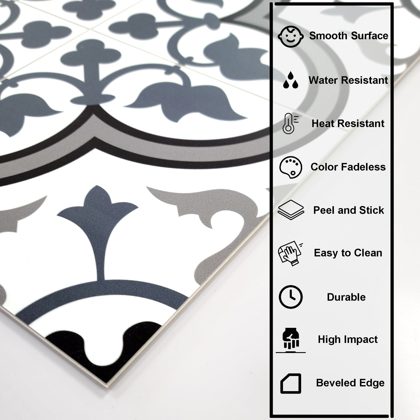 Encaustic Patterned White and Blue Peel and Stick Tile